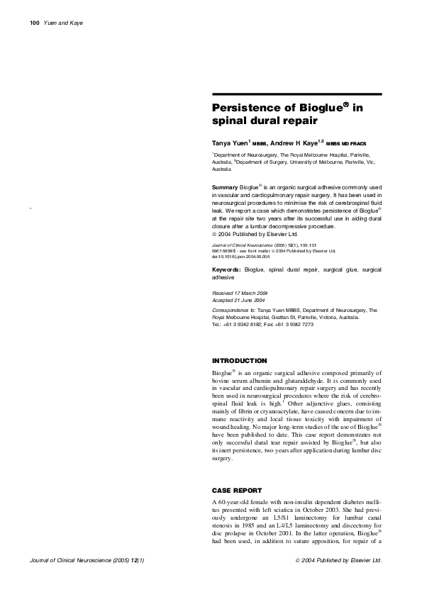 (PDF) Persistence of Bioglue® in spinal dural repair