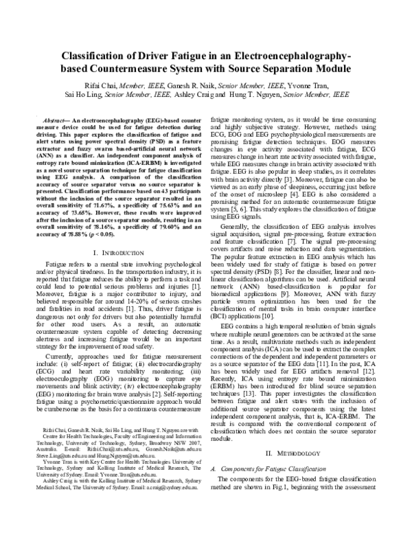 (PDF) Classification of driver fatigue in an electroencephalography-based countermeasure system ...