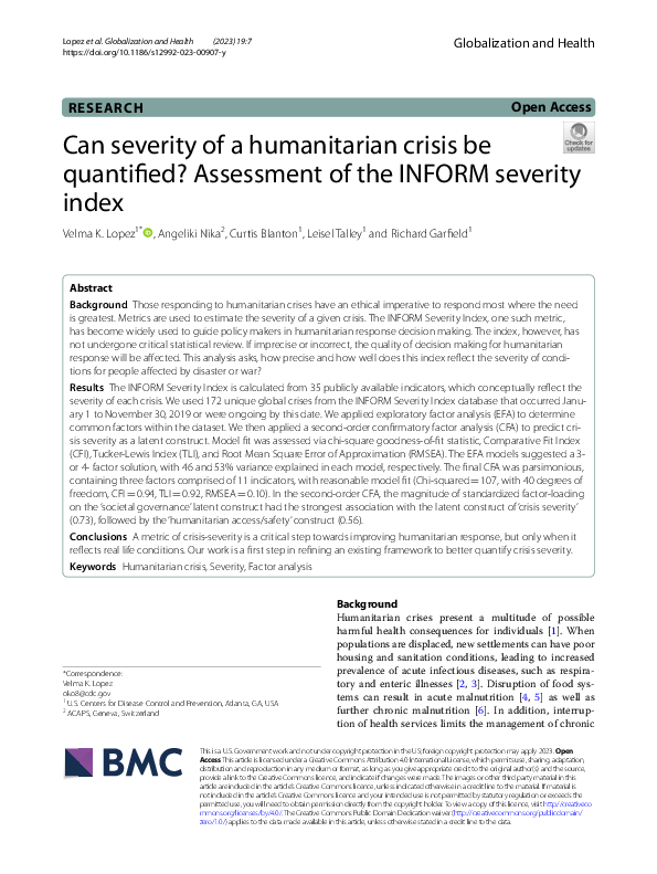 (PDF) Can severity of a humanitarian crisis be quantified? Assessment ...