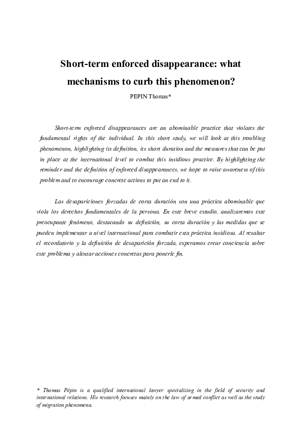 (PDF) Short-term enforced disappearance: what mechanisms to curb this ...