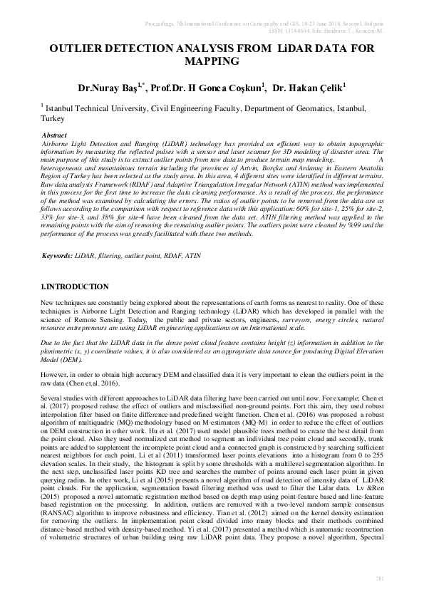Pdf Outlier Detection Analysis From Lidar Data For Mapping