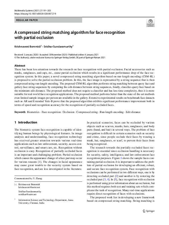 (PDF) A compressed string matching algorithm for face recognition with partial occlusion