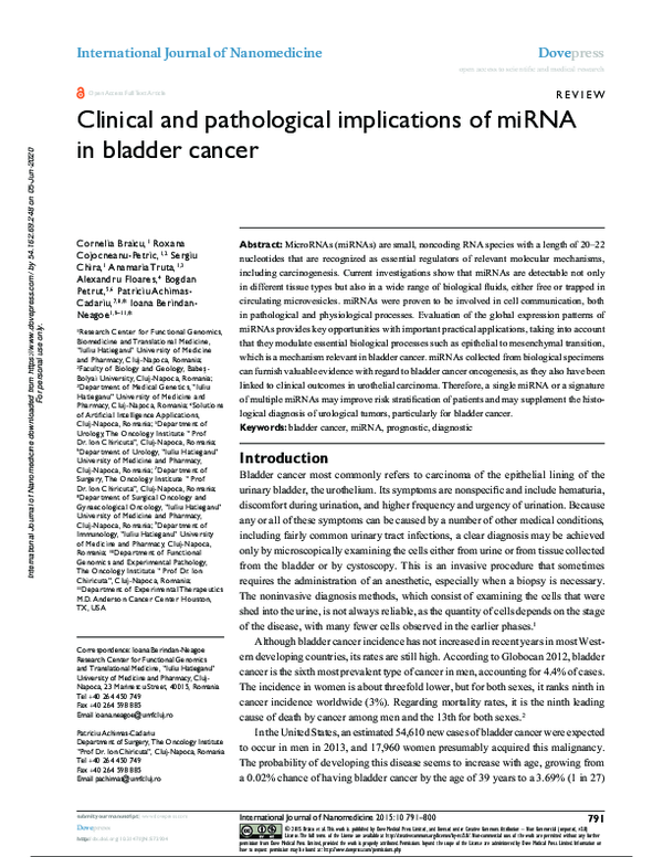 (PDF) Clinical and pathological implications of miRNA in bladder cancer