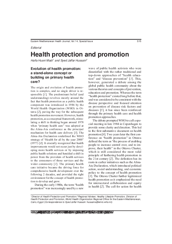 (PDF) Health protection and promotion