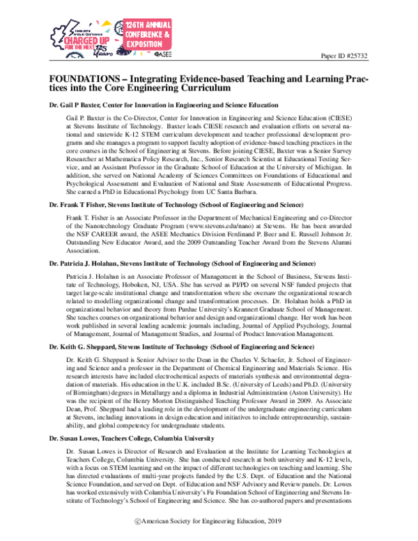 (PDF) FOUNDATIONS – Integrating Evidence-based Teaching and Learning Prac- tices into the Core ...