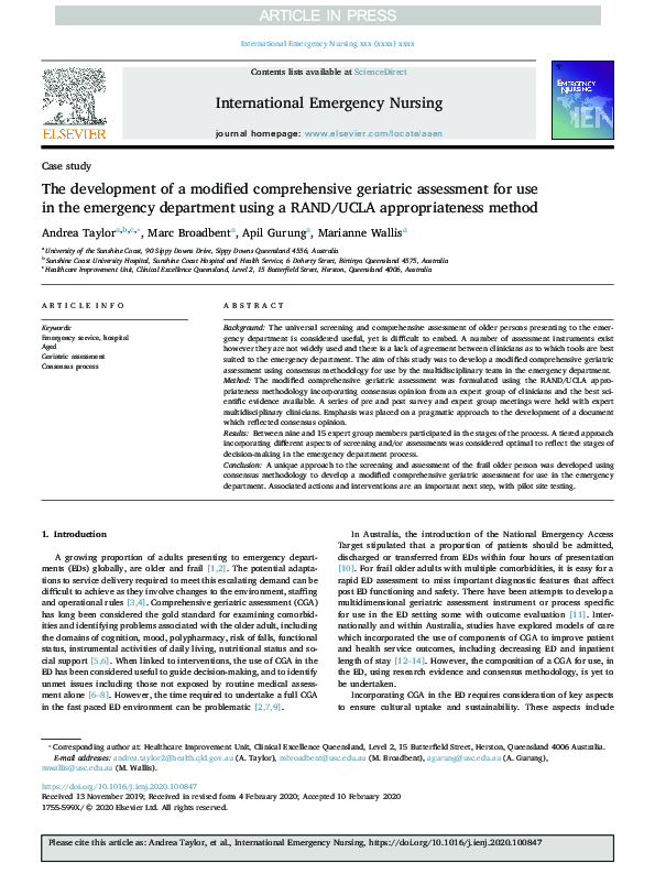 (PDF) The development of a modified comprehensive geriatric assessment ...