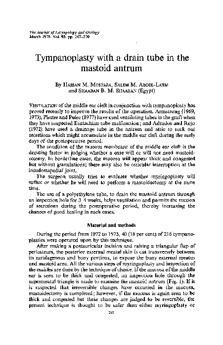 (PDF) Tympanoplasty with a drain tube in the mastoid antrum