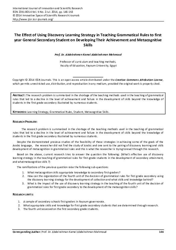(PDF) The Effect of Using Discovery Learning Strategy in Teaching ...