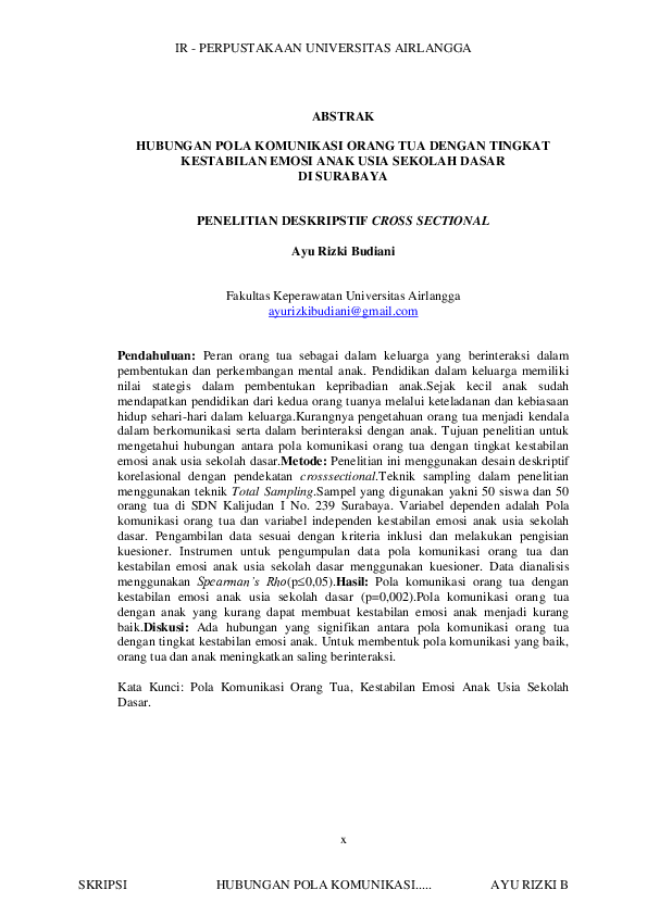 (PDF) Hubungan Pola Komunikasi Orang Tua Dengan Tingkat Kestabilan Emosi Anak Usia Sekolah Dasar ...