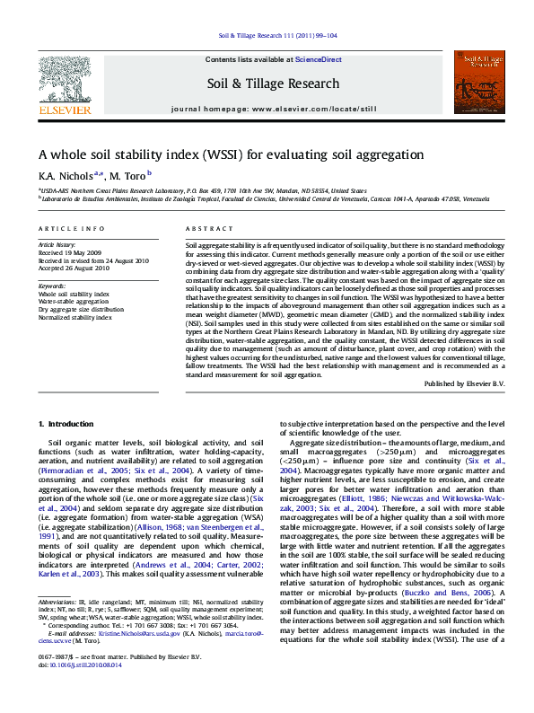 (PDF) A whole soil stability index (WSSI) for evaluating soil aggregation