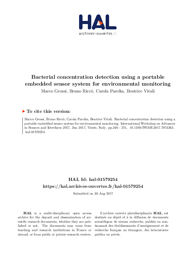 Pdf Bacterial Concentration Detection Using A Portable Embedded Sensor System For