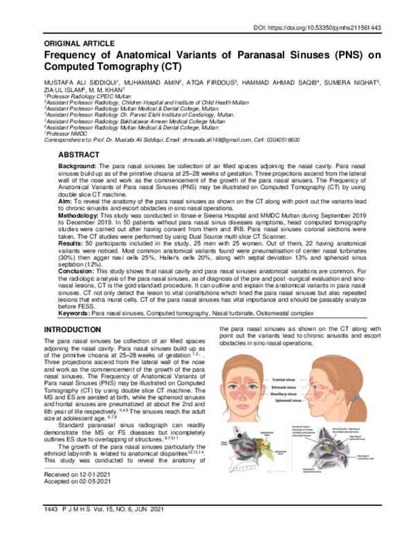 (PDF) Frequency of Anatomical Variants of Paranasal Sinuses (PNS) on ...