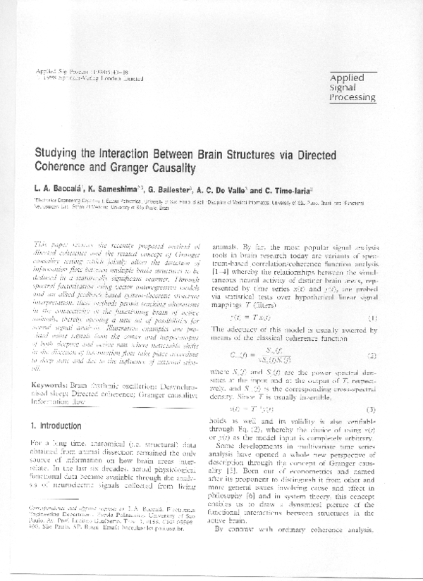 (PDF) Studying the Interaction Between Brain Structures via Directed Coherence and Granger Causality