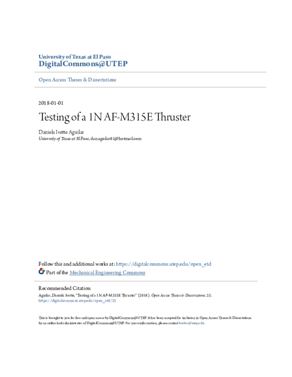 (PDF) Testing of a 1N AF-M315E Thruster