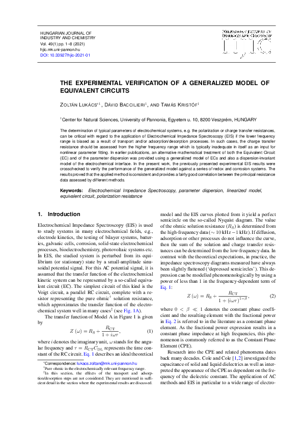 (PDF) The Experimental Verification of a Generalized Model of Equivalent Circuits