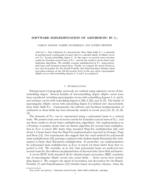 (PDF) Software Implementation of Arithmetic in