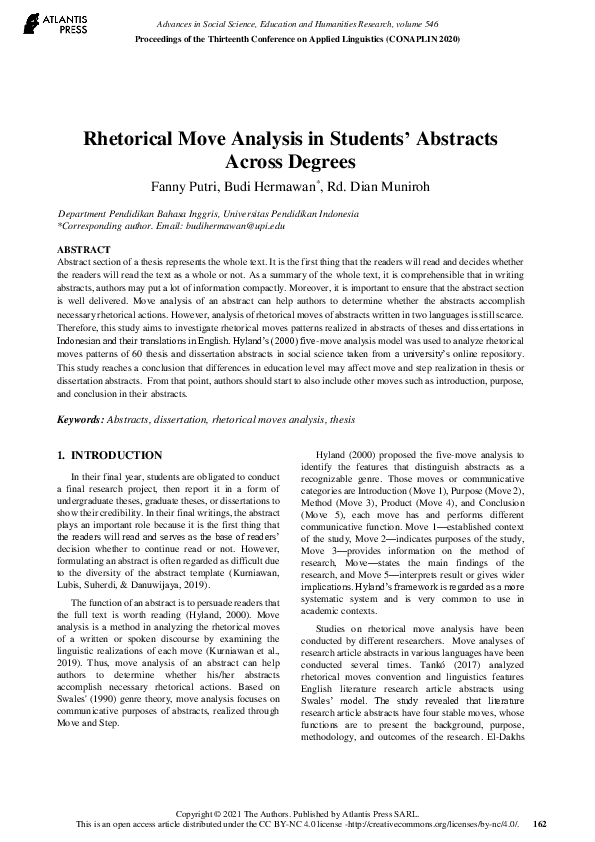 (PDF) Rhetorical Move Analysis in Students’ Abstracts Across Degrees