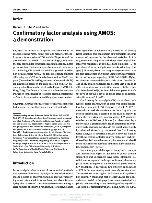 (PDF) Confirmatory factor analysis using AMOS: a demonstration