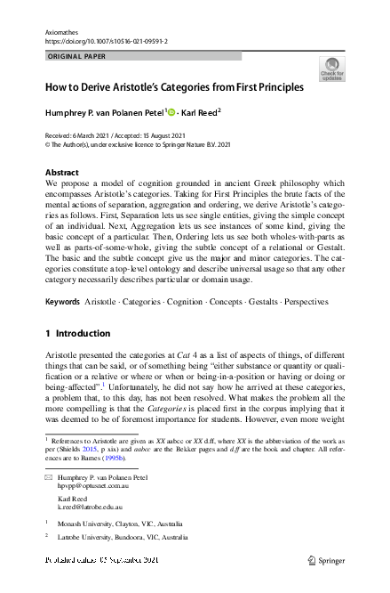 (PDF) How to Derive Aristotle’s Categories from First Principles