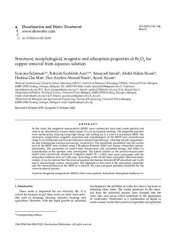 (PDF) Structural, morphological, magnetic and adsorption properties of ...