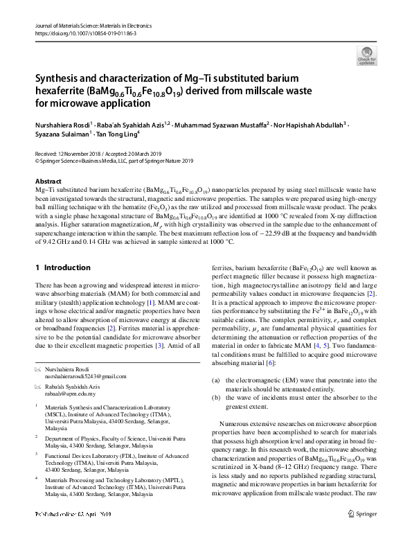 (PDF) Synthesis and characterization of Mg–Ti substituted barium ...