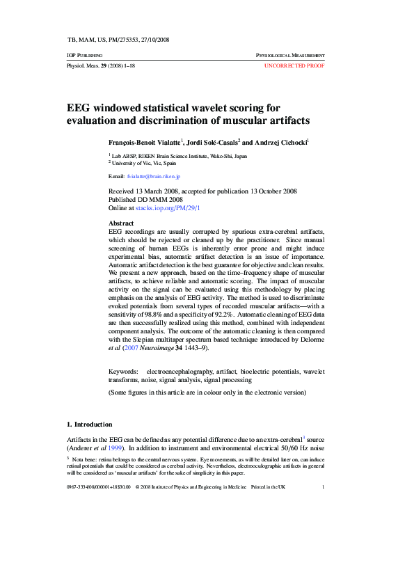 Pdf Eeg Windowed Statistical Wavelet Scoring For Evaluation And Discrimination Of Muscular