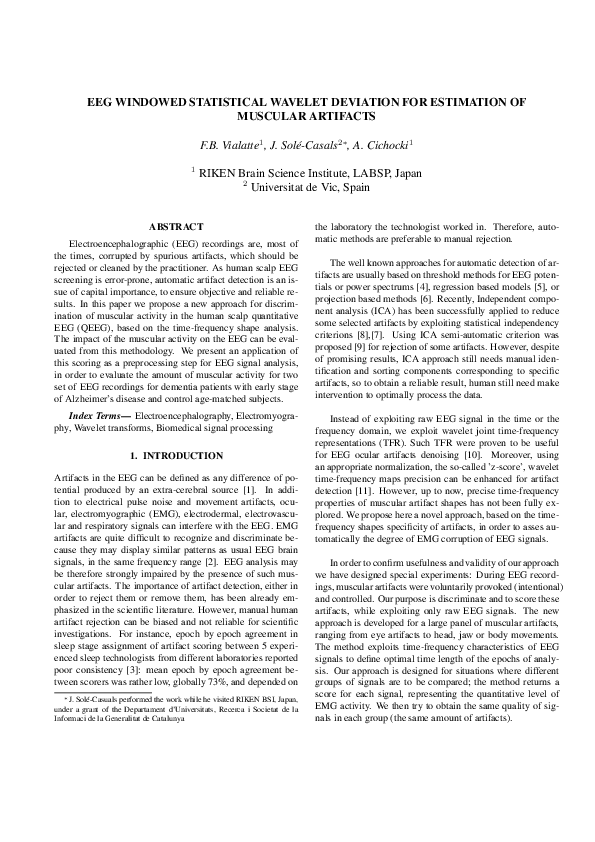 Pdf Eeg Windowed Statistical Wavelet Deviation For Estimation Of Muscular Artifacts