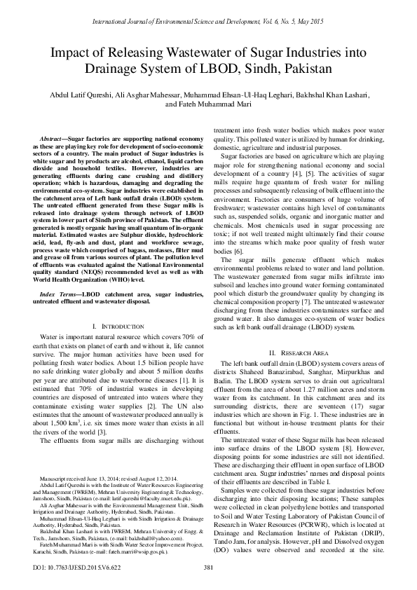 (PDF) Wastewater from Sugar Industries in Sindh