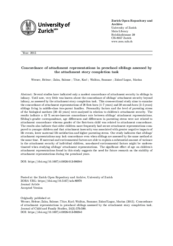 (PDF) Concordance of Attachment Representations in Preschool Siblings ...
