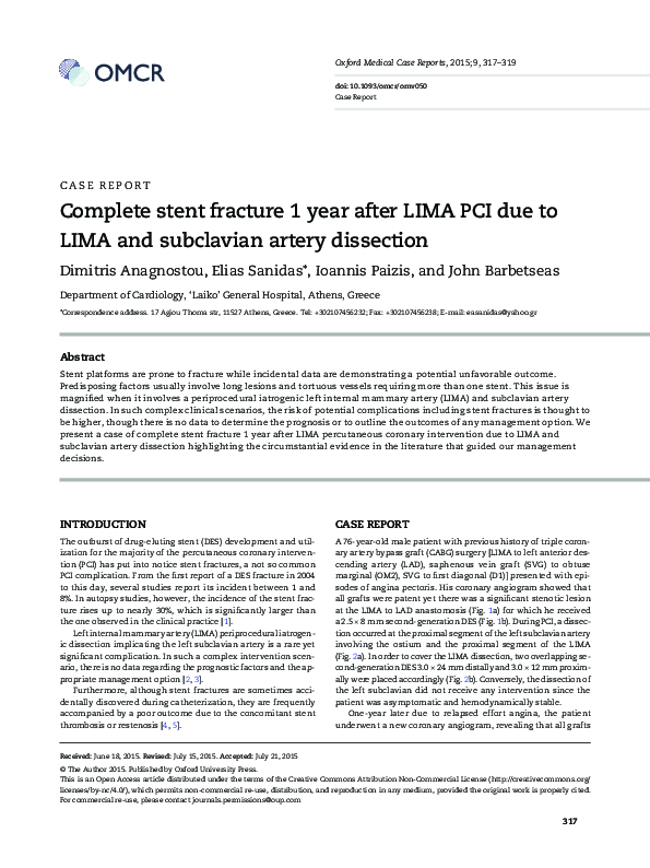 (PDF) Complete stent fracture 1 year after LIMA PCI due to LIMA and ...