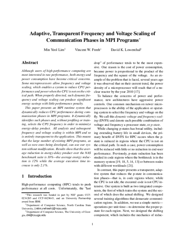 Adaptive, Transparent Frequency and Voltage Scaling of Communication Phases in MPI Programs