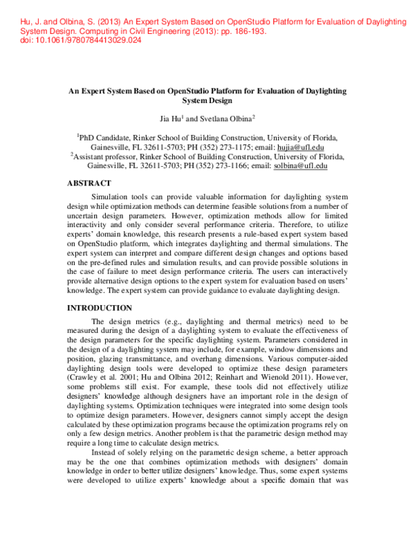 (PDF) Expert System on OpenStudio for Daylighting Design Evaluation