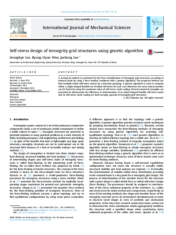 (PDF) Self-stress design of tensegrity grid structures using genetic algorithm