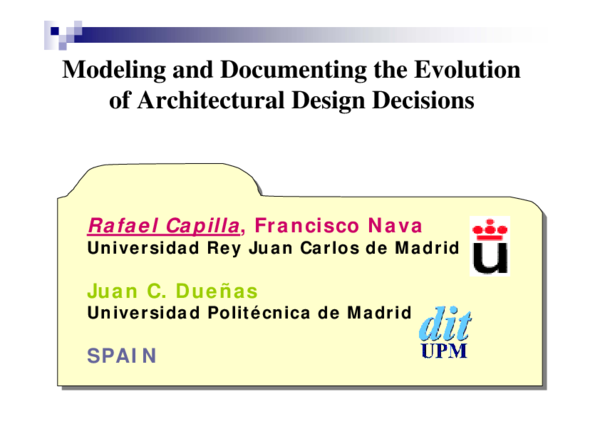 (PDF) Modeling and Documenting the Evolution of Architectural Design Decisions