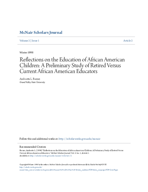 (PDF) Reflections on the Education of African American Children: A ...