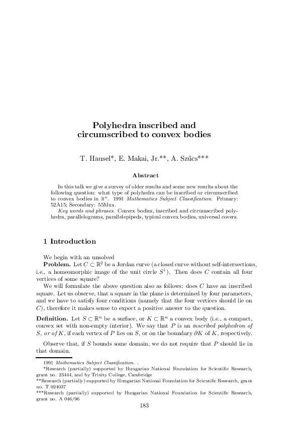 (PDF) Polyhedra inscribed and circumscribed to convex bodies