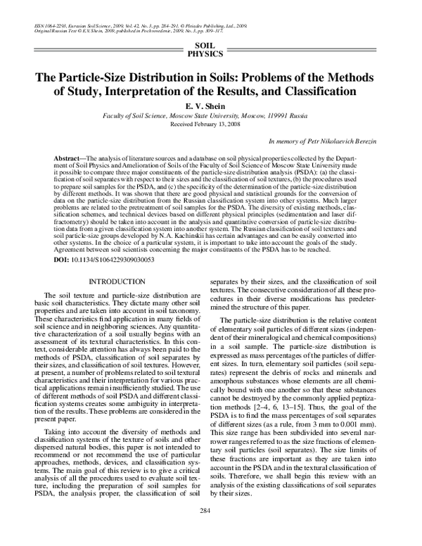 (PDF) The particle-size distribution in soils: Problems of the methods of study, interpretation ...