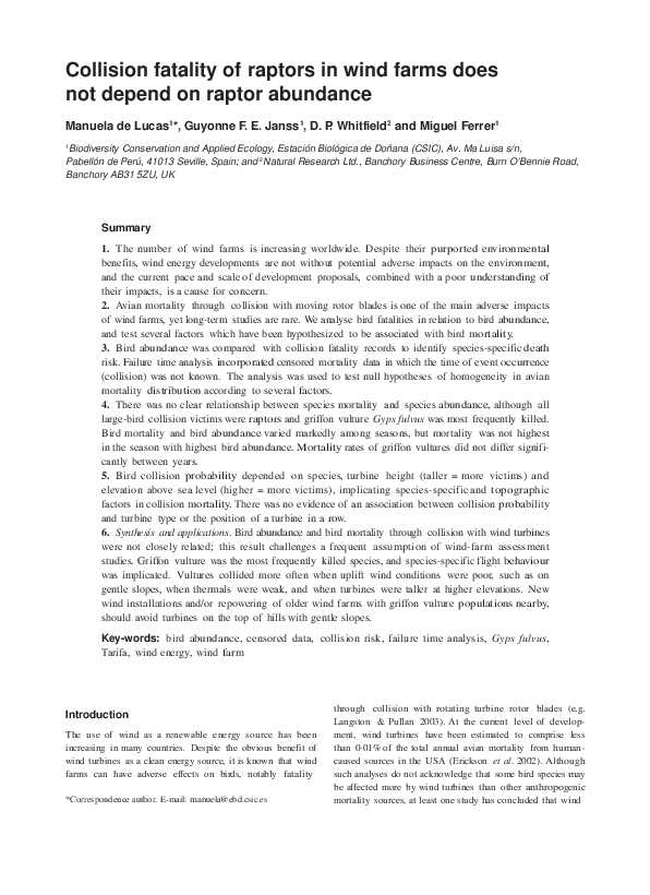 (PDF) Collision fatality of raptors in wind farms does not depend on ...