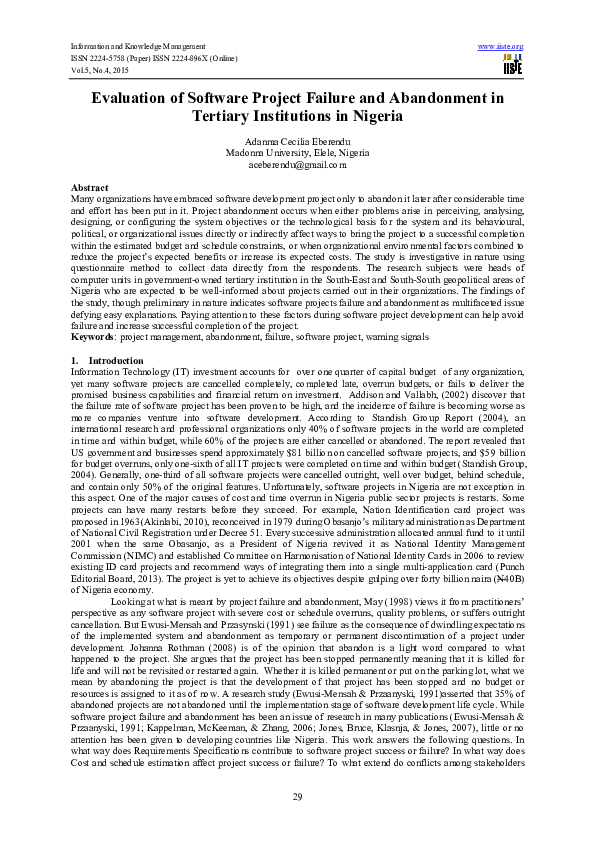 (PDF) Evaluation of Software Project Failure and Abandonment in ...