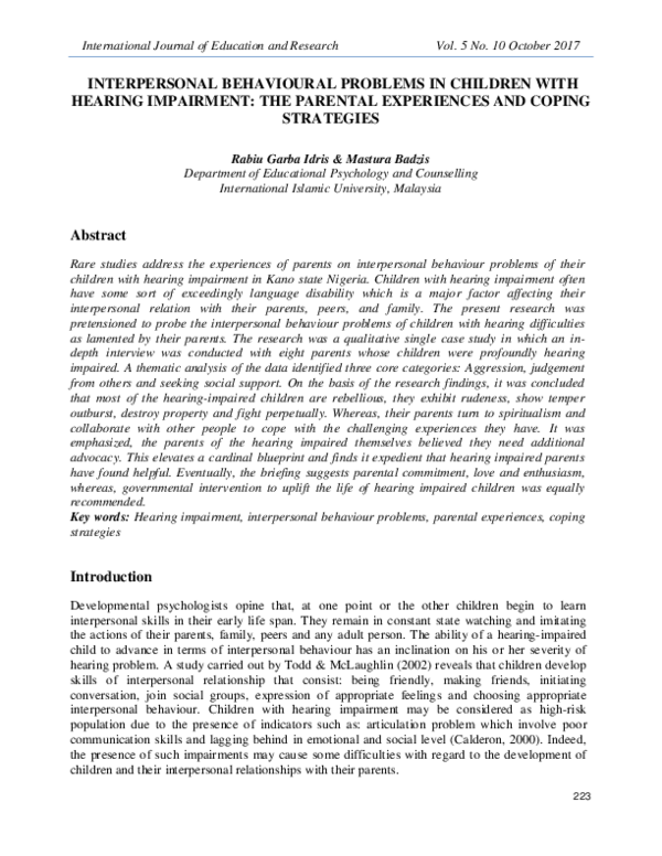 (PDF) Interpersonal Behavioural Problems in Children with Hearing ...
