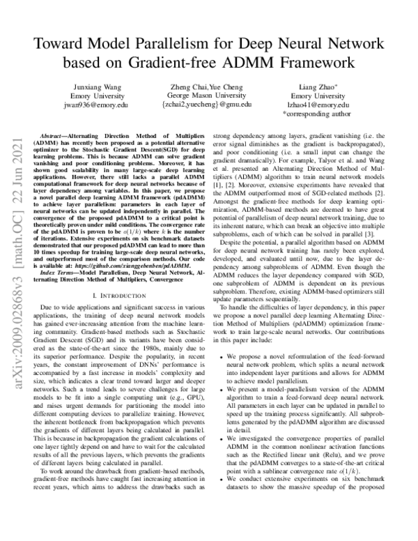 (PDF) Toward Model Parallelism for Deep Neural Network Based on Gradient-Free ADMM Framework