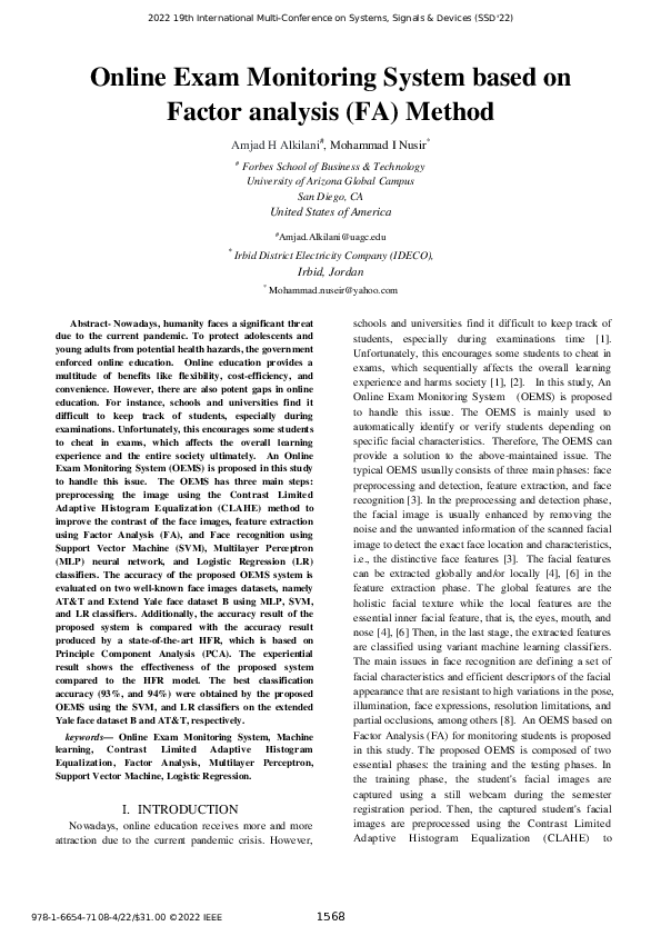 (PDF) Online Exam Monitoring System based on Factor analysis (FA) Method