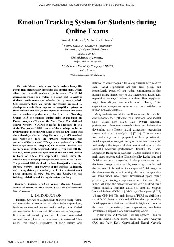 (PDF) ETS: Emotion Tracking in Online Exams