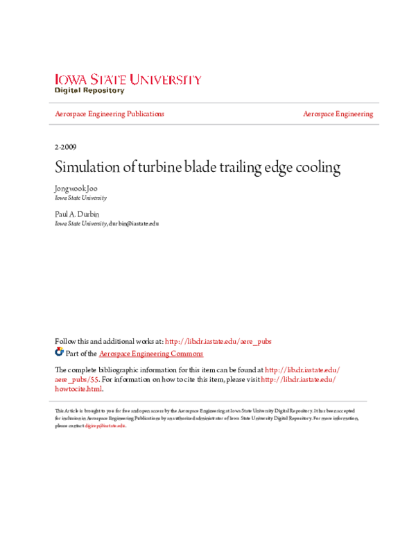(PDF) Simulation of Turbine Blade Trailing Edge Cooling