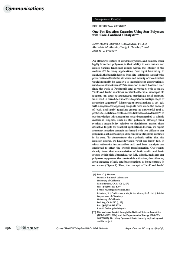 (PDF) One-Pot Reaction Cascades Using Star Polymers with Core-Confined Catalysts