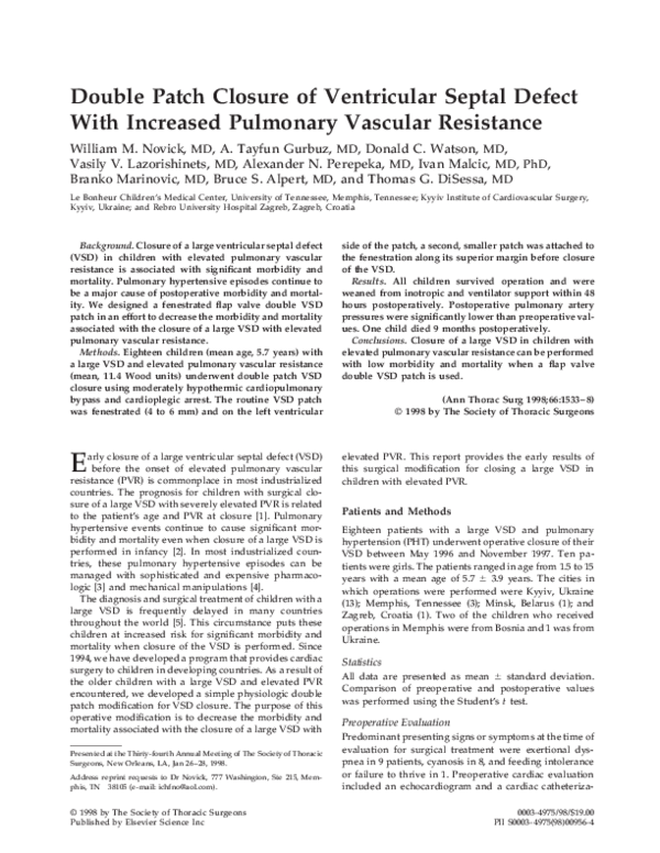 (PDF) Double Patch Closure of Ventricular Septal Defect With Increased ...