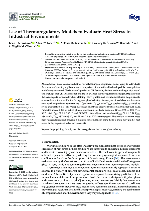 (PDF) Use of Thermoregulatory Models to Evaluate Heat Stress in ...