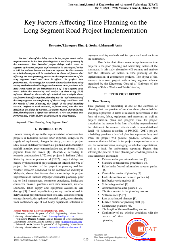 (PDF) Key Factors Affecting Time Planning on the Long Segment Road Project Implementation