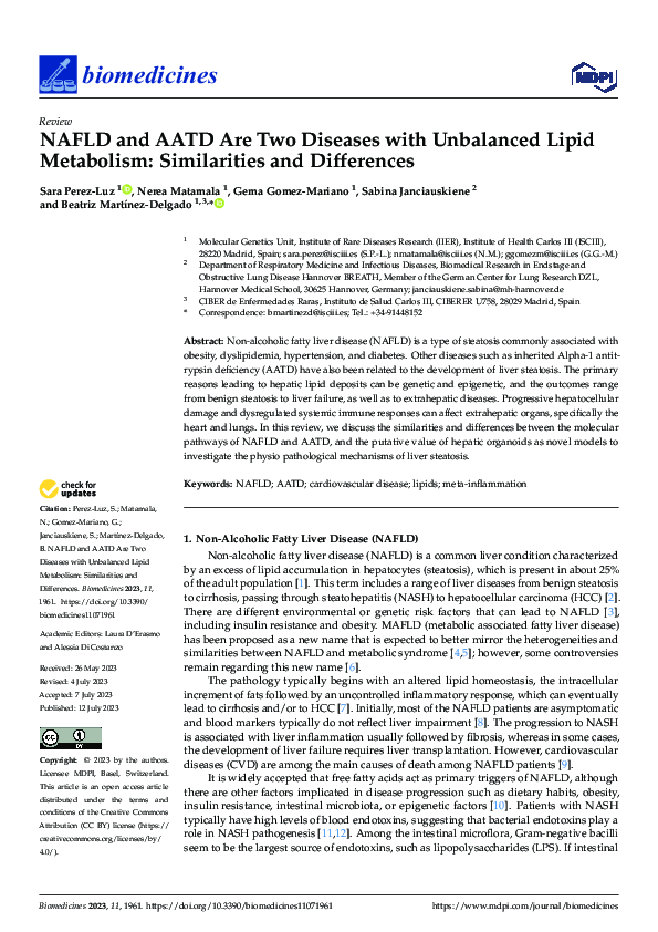 (PDF) NAFLD and AATD Are Two Diseases with Unbalanced Lipid Metabolism ...