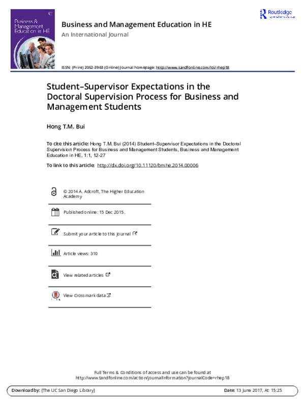 (PDF) Student–Supervisor Expectations in the Doctoral Supervision ...